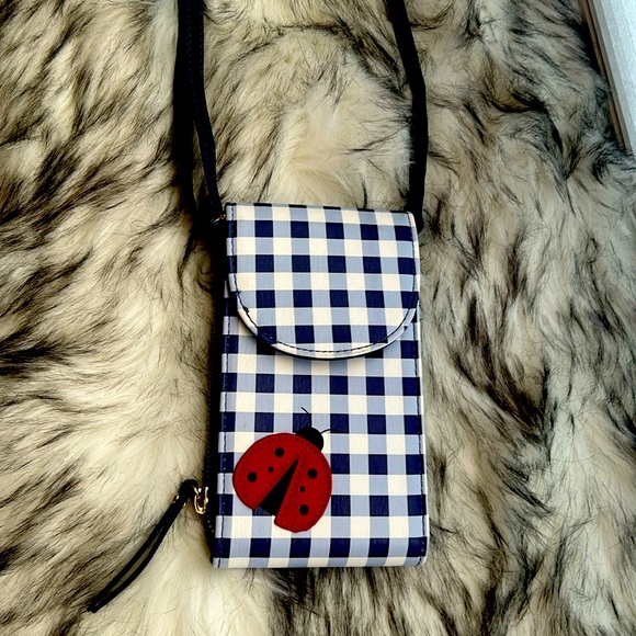 Bags | Lady Bug Blue Checkered Crossbody Wallet Purse | Poshmark
